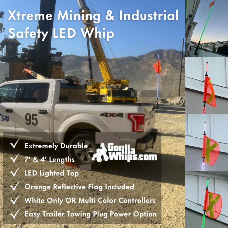 7' LED Whip Mining Industrial Safety Whip | Gorilla Whips